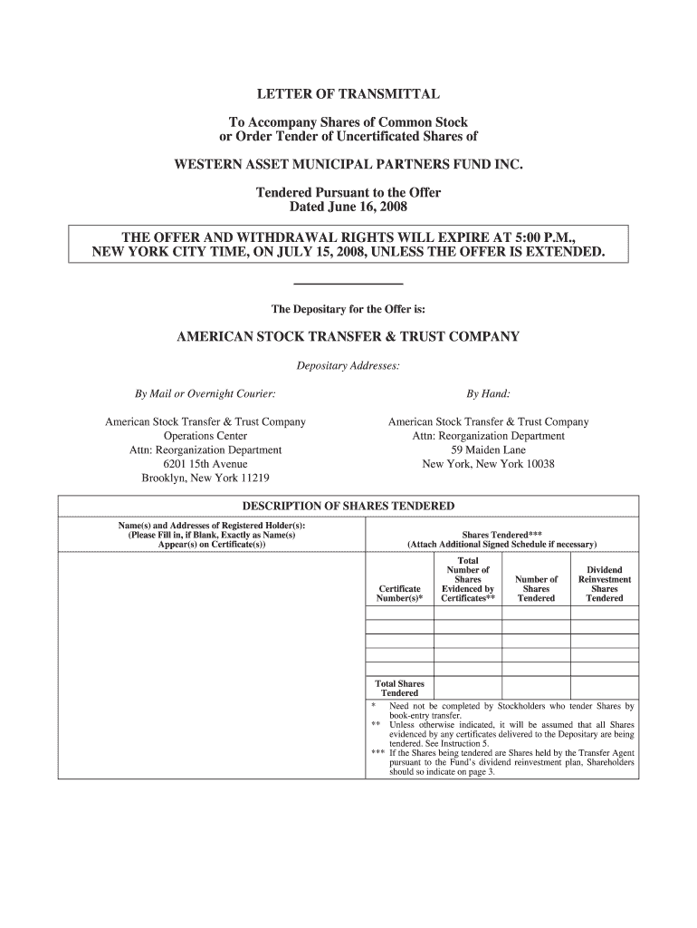Fillable Online Letter of Transmittal to Accompany Shares of Common Stock or Order Tender of ...