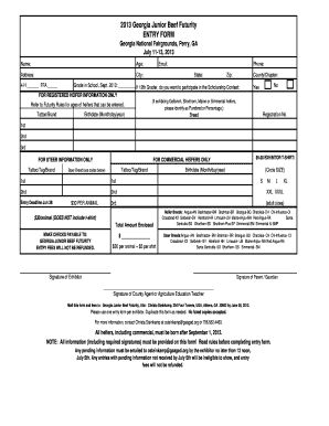 Fillable Online 2013 Georgia Junior Beef Futurity ENTRY FORM Georgia ...