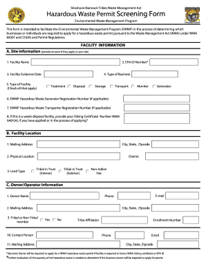 Fillable Online Hazardous Waste Permit Screening Form Fax Email Print ...
