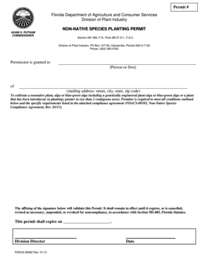 Fillable Online Permit # Florida Department of Agriculture and Consumer ...