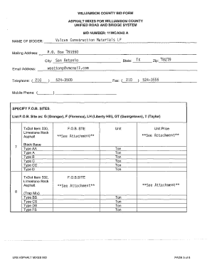 Fillable Online WILLIAMSON COUNTY BID FORM ASPHALT MIXES FOR ... Fax ...