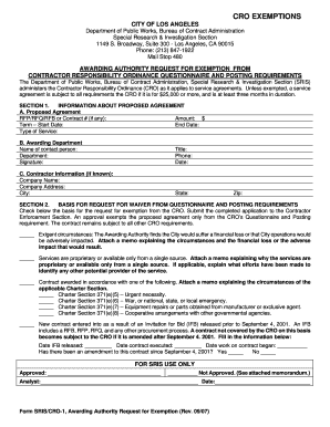 Fillable Online bca lacity Exemption Request Form - Bureau of Contract ...