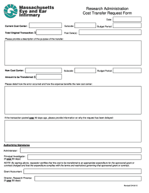 Fillable Online masseyeandear Research Administration Cost Transfer ...