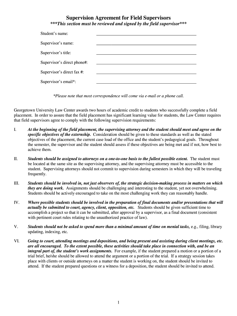Fillable Online Supervision Agreement for Field Supervisors Fax Email ...