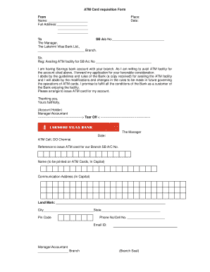 Fillable Online ATM Card requisition Form From Place - Lakshmi Vilas ...