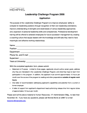 Fillable Online bf memphis Leadership Challenge Program Application 2 ...