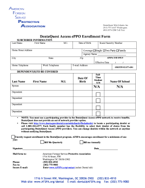 Fillable Online afspa DentaQuest Access ePPO Enrollment Form N/A N/A ...