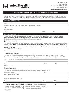 Fillable Online selecthealth Wellness Reimbursement Form - SelectHealth ...