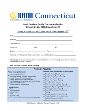 Fillable Online nami NAMI Family to Family Teacher Application October ...