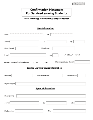 Fillable Online cpcc Confirmation Placement For Service-Learning ...