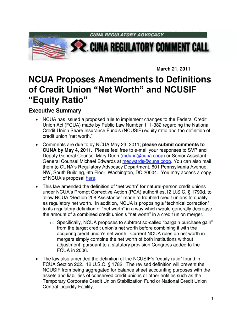 Fillable Online NCUA Proposes Amendments to Definitions of Credit Union ...
