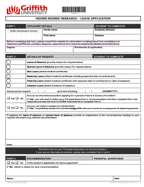 Fillable Online griffith edu Higher Degree Research Leave Application form ... - Griffith ...