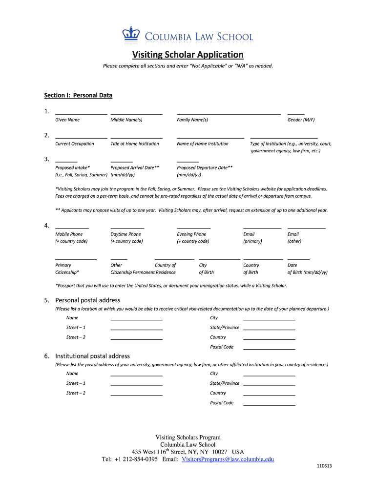 Fillable Online Visiting Scholar Application Fax Email Print - pdfFiller