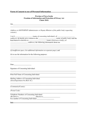 Fillable Online Form 4 Consent to use of Personal Information ...