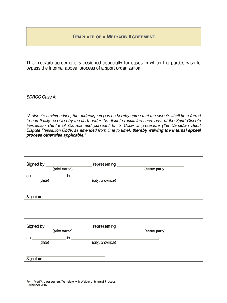 Fillable Online Med/Arb Agreement Template Fax Email Print - pdfFiller