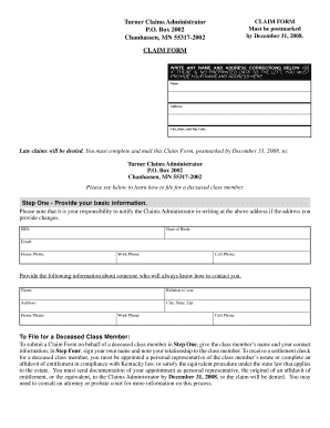 Fillable Online clearinghouse Sutton v. Hopkins County - Claim Form ...