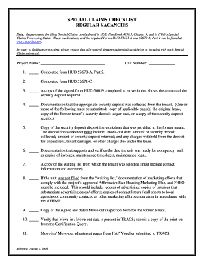 Fillable Online rentalcompliance Special Claims Checklist-Regular ...