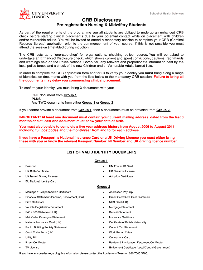 Fillable Online CRB Disclosure Information for Nursing & Midwifery ...