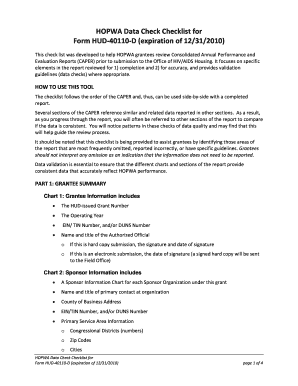 Fillable Online HOPWA Data Check Checklist for Form HUD 40110 D ...