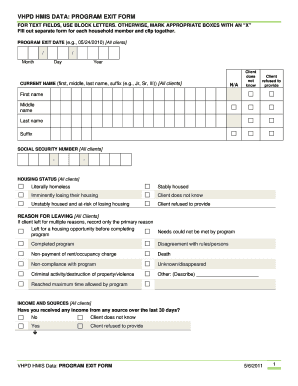 Fillable Online VHPD HMIS Data: Program Exit Form - OneCPD Fax Email ...