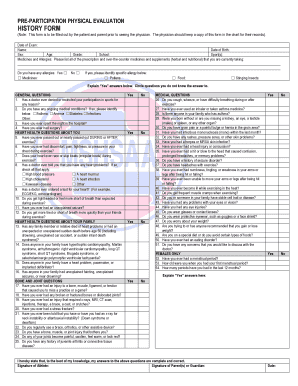 Fillable Online PRE-PARTICIPATION PHYSICAL EVALUATION HISTORY FORM ...