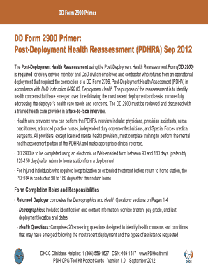 Fillable Online pdhealth DD Form 2900 Primer - Deployment Health ...