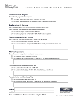 Fillable Online 2013-2014 Achieving Excellence Recurring Item ...
