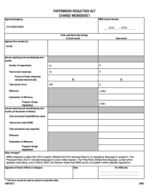 Fillable Online onrr Paperwork Reduction Act Change Worksheet 2004-10 ...