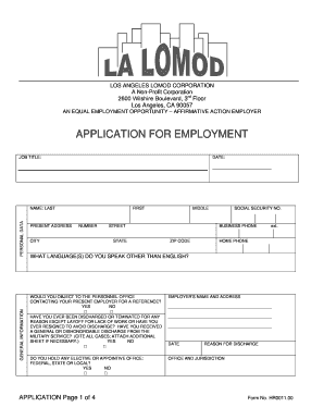 Fillable Online APPLICATION FOR EMPLOYMENT - Lomod.org Fax Email Print ...