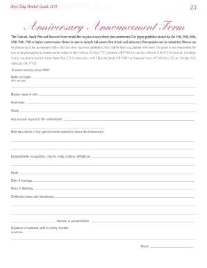 Fillable Online Anniversary Announcement Form Fax Email Print - pdfFiller