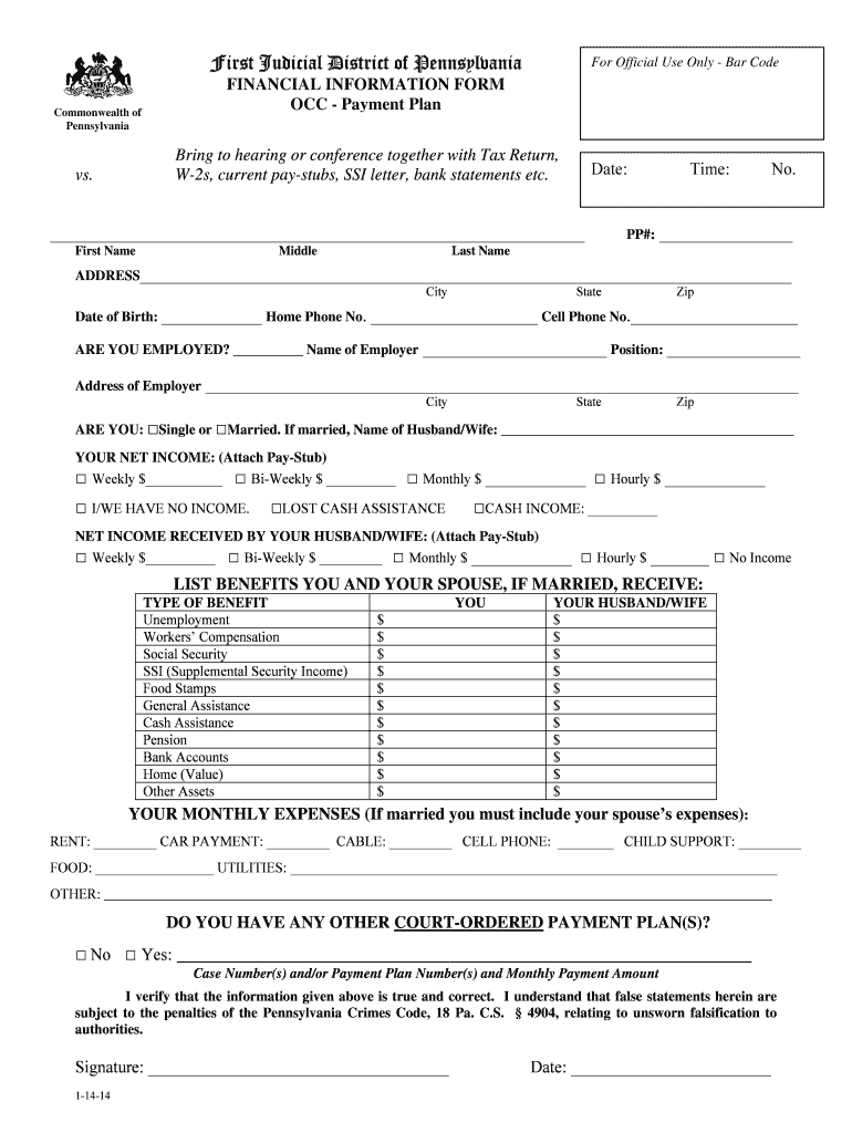 Fillable Online Financial Information Form for Payment Plan Fax Email ...