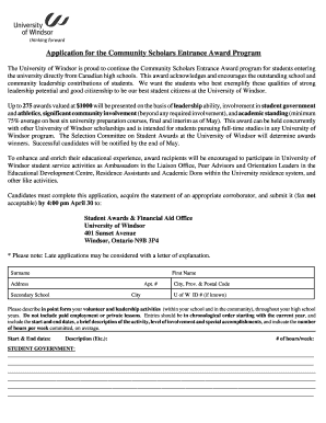 Fillable Online Community Scholars Entrance Award - University of ...