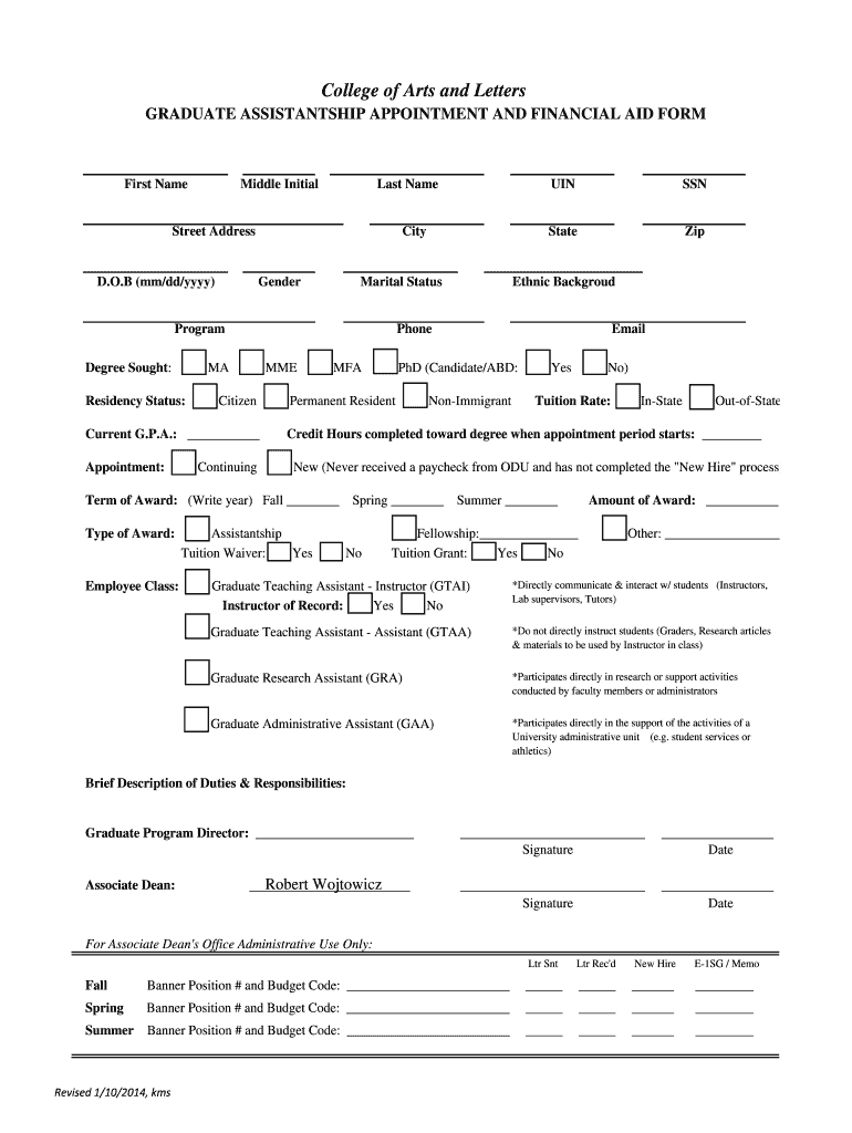 Fillable Online Graduate Assistantship Appointment and Financial Aid Fax Email Print - pdfFiller