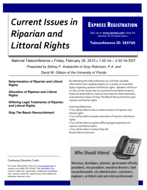 Fillable Online Current Issues in Riparian and Littoral Rights Fax ...