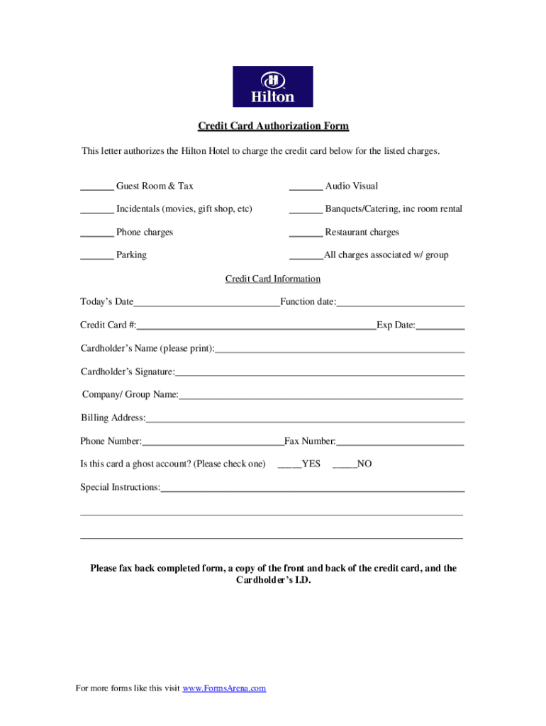 Fillable Online Hilton Credit Card Authorization Form - Fill Online ...