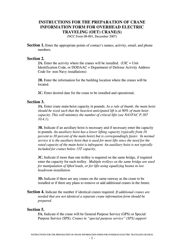 Fillable Online Instructions for the Preparation of Crane Information ...