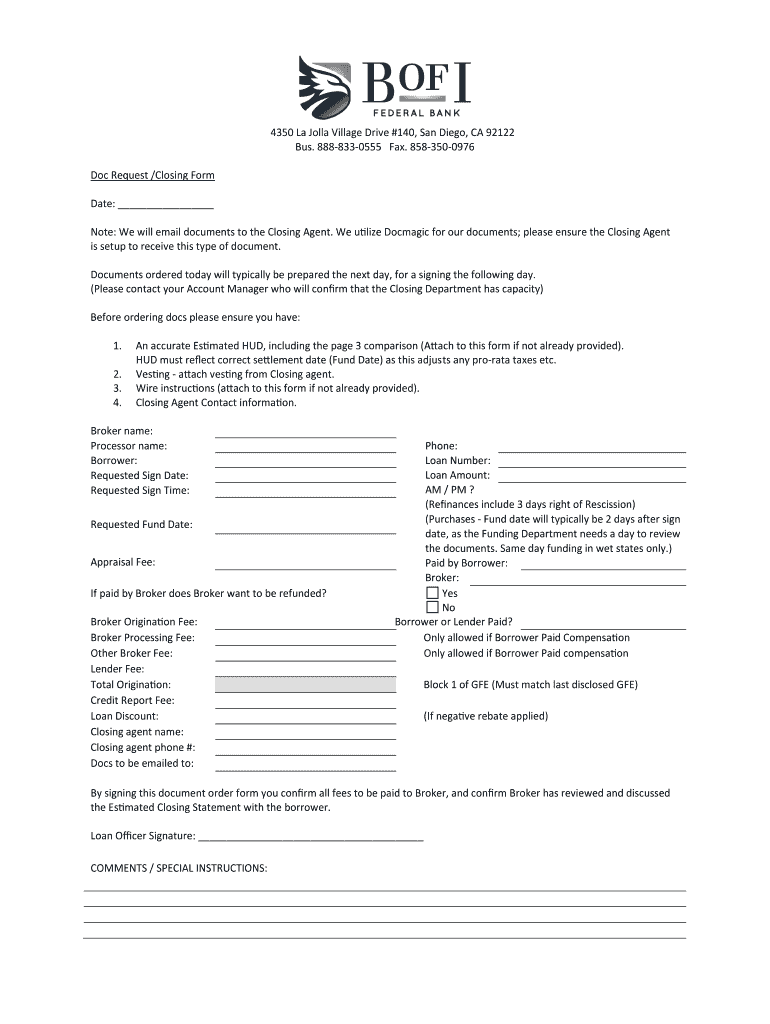Fillable Online Document Request / Closing Form Fax Email Print - pdfFiller