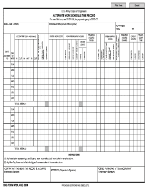 Fillable Online publications usace army WORK SCHEDULE TIME RECORD. WORK ...