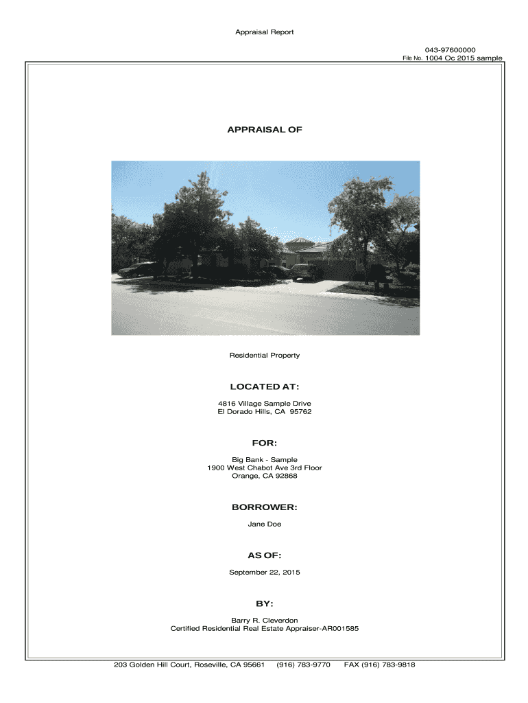 Fillable Online Uniform Residential Appraisal Report Fax Email Print ...