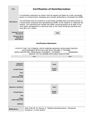 Fillable Online Certification of Demilitarization - SAMM Fax Email ...