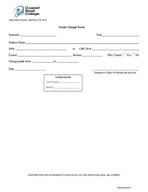 Fillable Online coastalbend Grade Change Form Semester Year Student ...