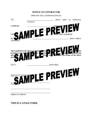 Fillable Online NOTICE TO CONTRACTOR Fax Email Print - pdfFiller