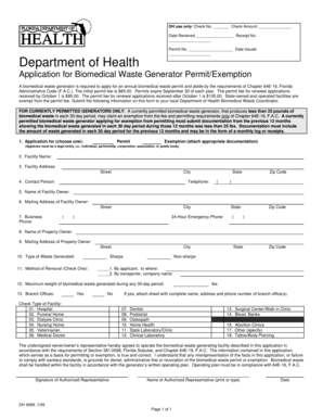Fillable Online Biomedical Waste Production Application - Florida ...