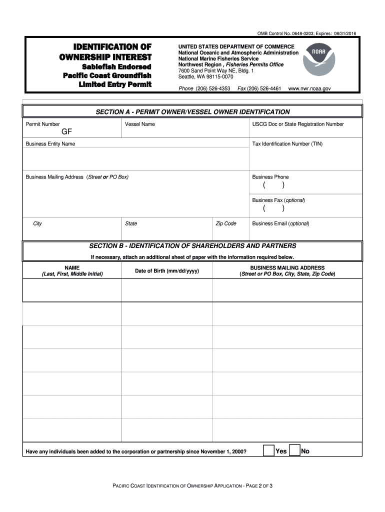 Fillable Online Sablefish Endorsed Pacific Coast Groundfish Limited Entry Permit Fax Email Print ...