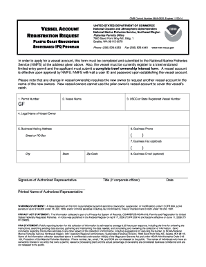 Fillable Online VESSEL ACCOUNT REGISTRATION REQUEST - NOAA Fisheries ...