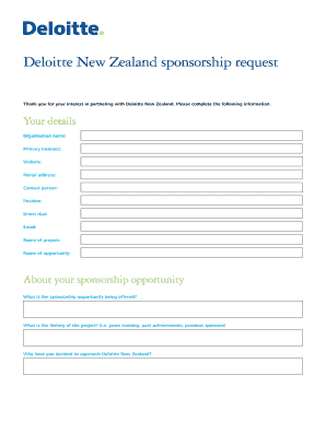 Fillable Online Deloitte New Zealand sponsorship request Fax Email ...