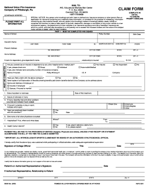 Fillable Online AIG Student Health Insurance Claim Form - Gallagher ...