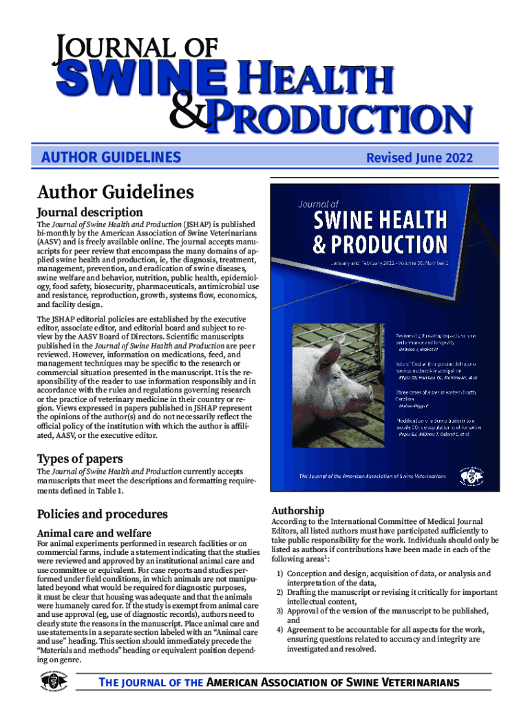 Fillable Online Author Guidelines for the Journal of Swine Health and ...
