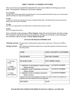 Fillable Online columbiasc DIRECT DEPOSIT AUTHORIZATION FORM Now you can have your ... Fax Email ...