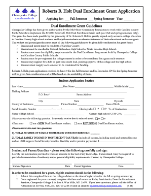 Fillable Online chesapeake Roberta Holt Dual Enrollment Grant ...